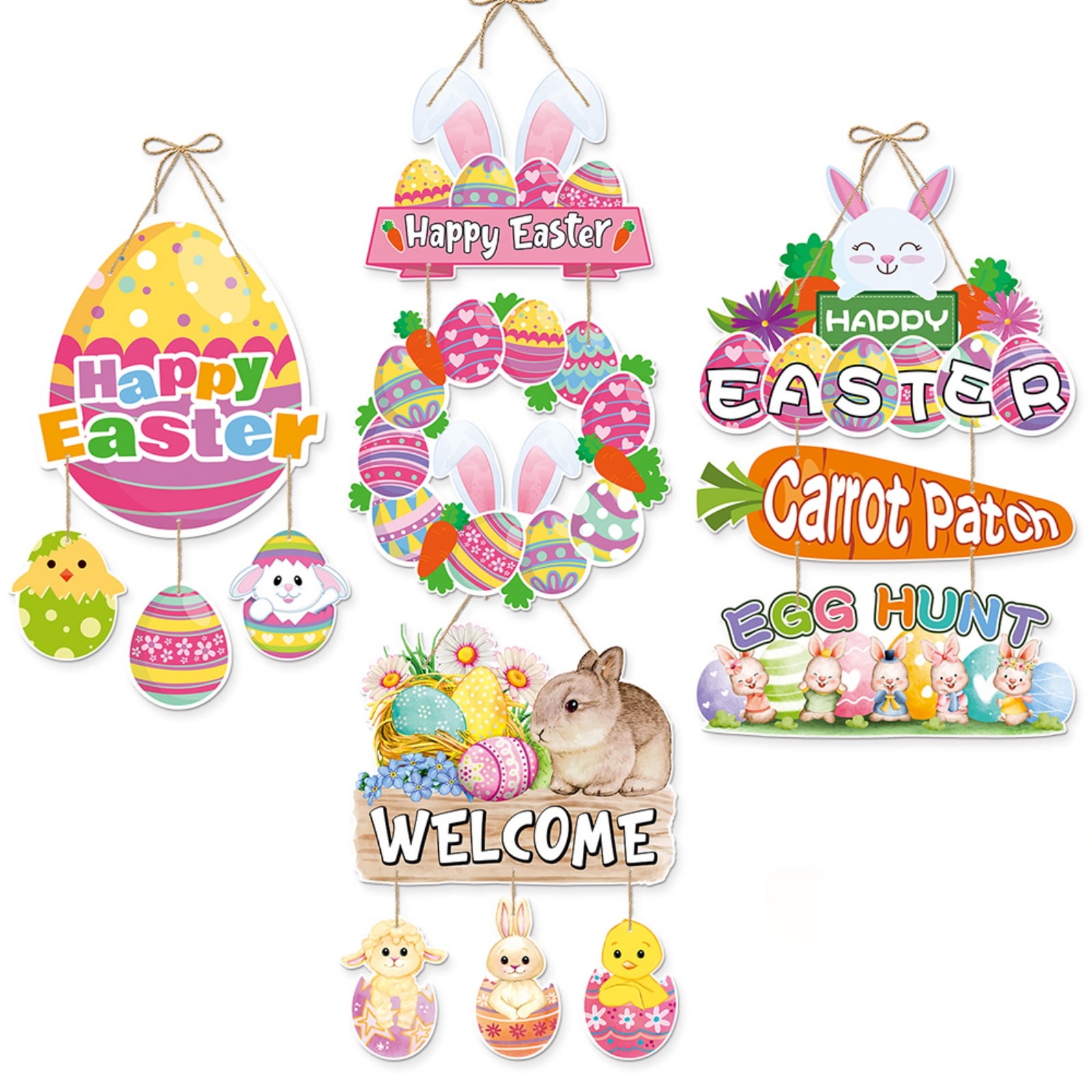 4 Pack Easter Door Decorations,Easter Bunny Eggs Door Sign Easter Door ...
