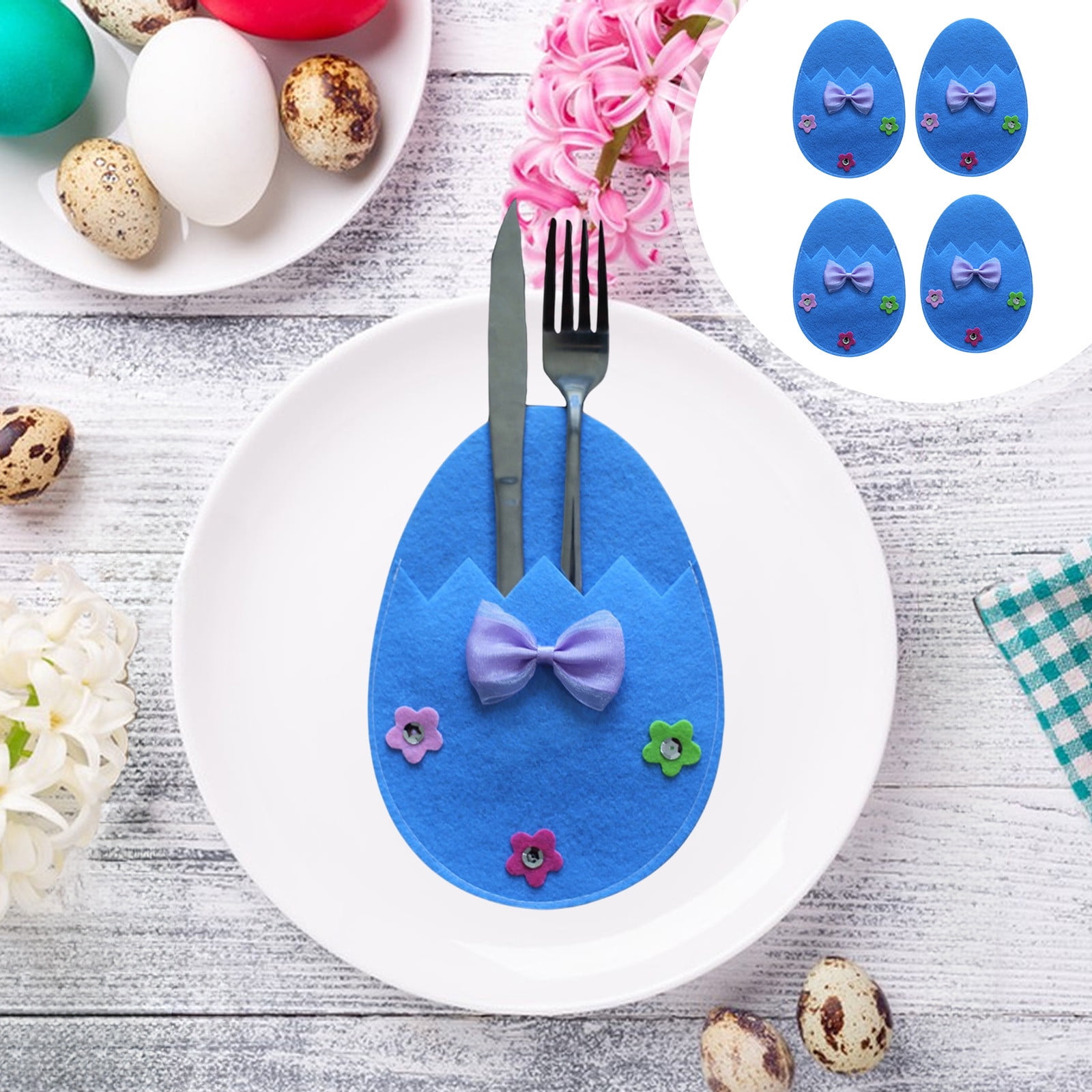 4 Pack Easter Egg Utensil Cutlery Holders Pouch Bags Felt Silverware ...