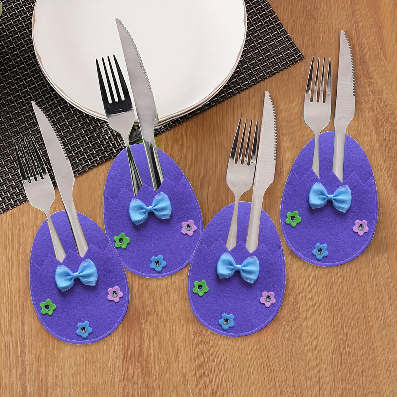4 Pack Easter Eggs Utensil Cutlery Holders Pouch Bags Felt Silverware ...
