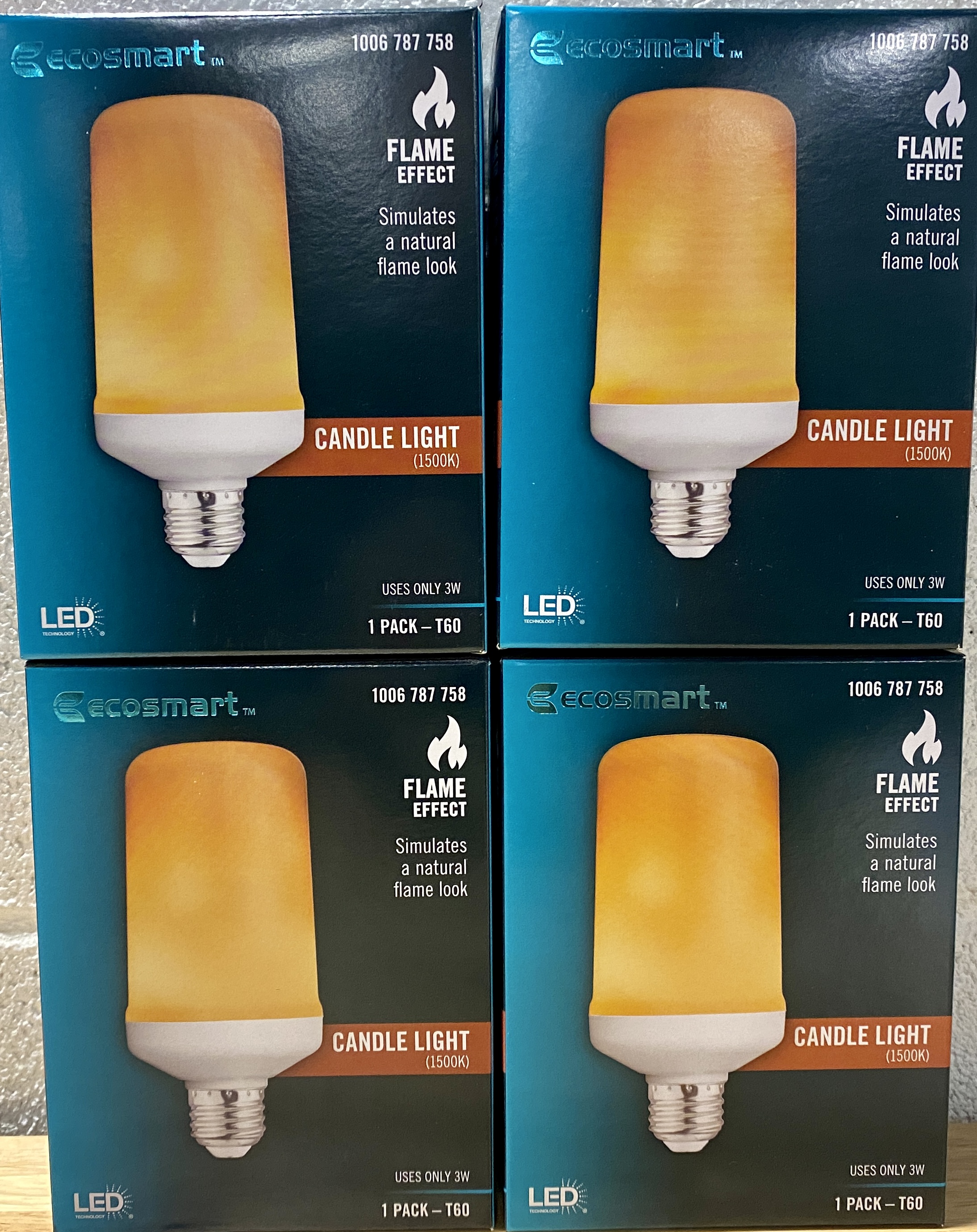 EcoSmart 4-Pack 3-Watt Equivalent T60 Cylinder Flame Effect LED Light ...