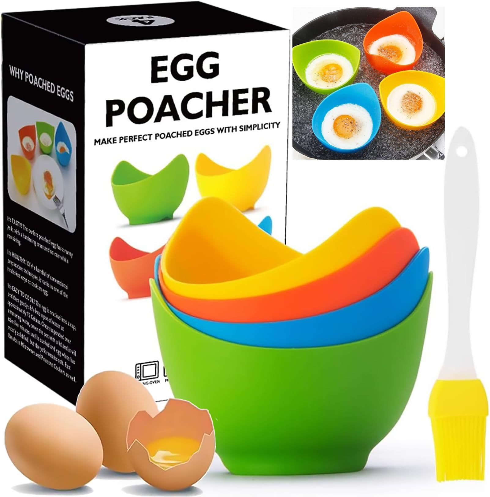 4 Pack Egg Cooker, Poached Egg Poacher with Ring Standers, Food Grade ...