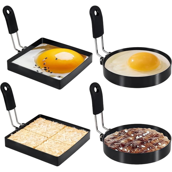 4 Pack Egg Rings for Frying Eggs, Round & Square Egg Cooking Stainless ...