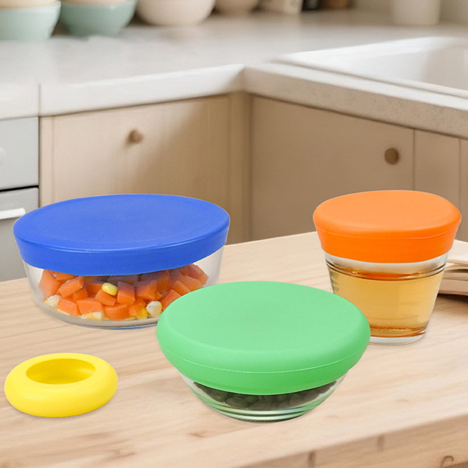 4 Pack Elastic Silicone Sealing Covers, Reusable Food Preservation Lids ...