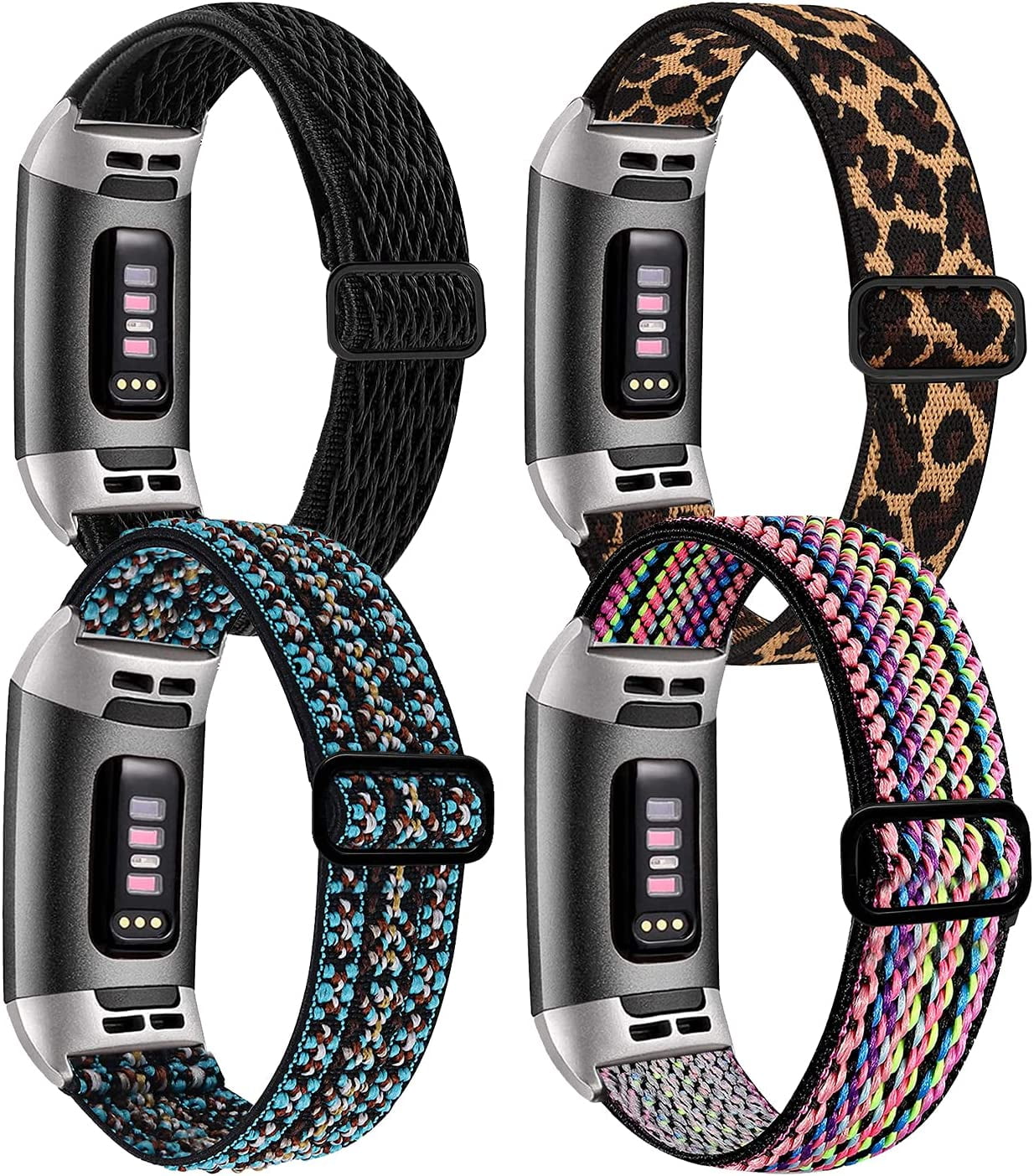 4 Pack Elastic Watch Bands Compatible with Fitbit Charge 4 / Charge 3 ...