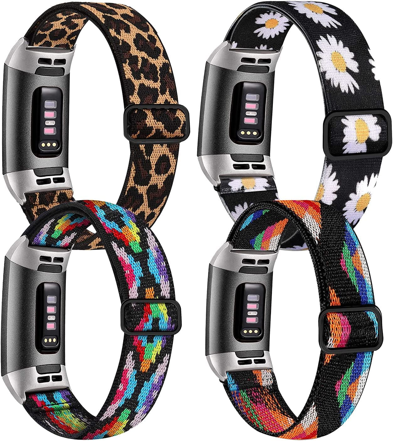 4 Pack Elastic Watch Bands Compatible with Fitbit Charge 4 / Charge 3 ...