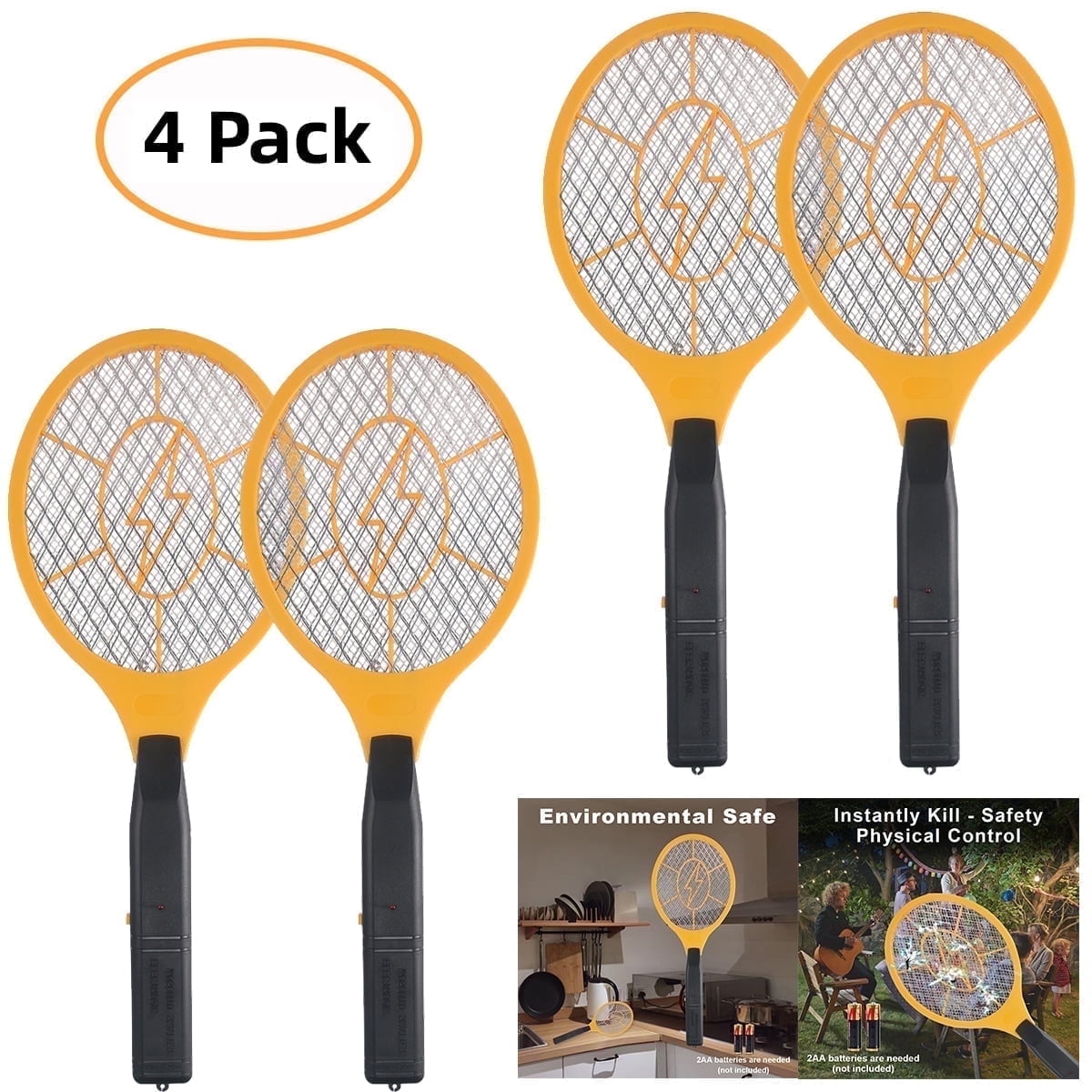 4 Pack Electric Bug Zapper, Fly Swatter, Mosquito & Wasp Racket for ...
