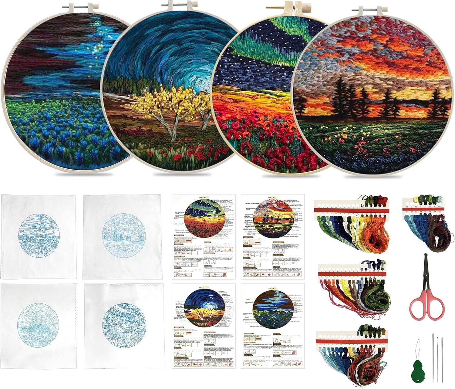 4 Pack Embroidery Starter Kit with Pattern, Stamped Cross Stitch Kits ...