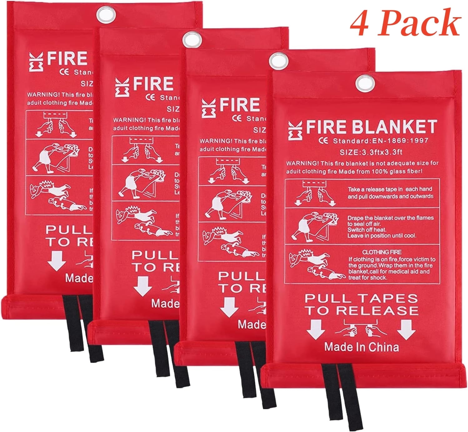 4 Pack Emergency Fire Blanket for Home Kitchen 39 in X 39 in Fire ...