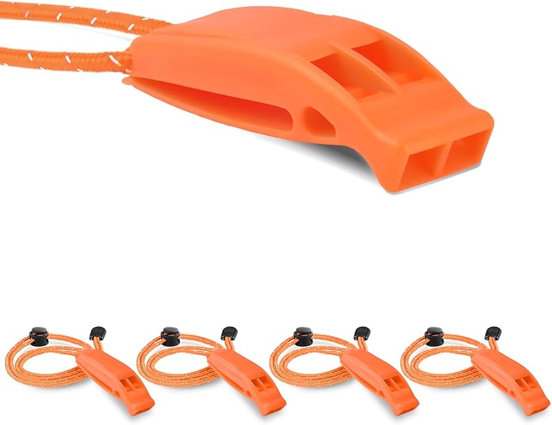 4 Pack Emergency Whistles, Loud Shrill Safety Whistle with Reflective ...