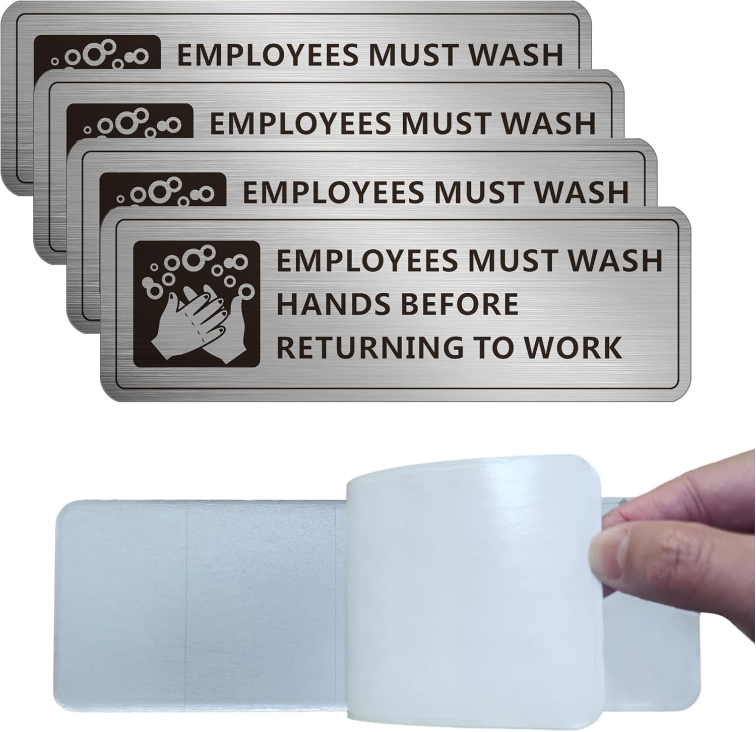 (4 Pack) Employees Must Wash Hands Sign, Self-Adhesive Metal Signage ...