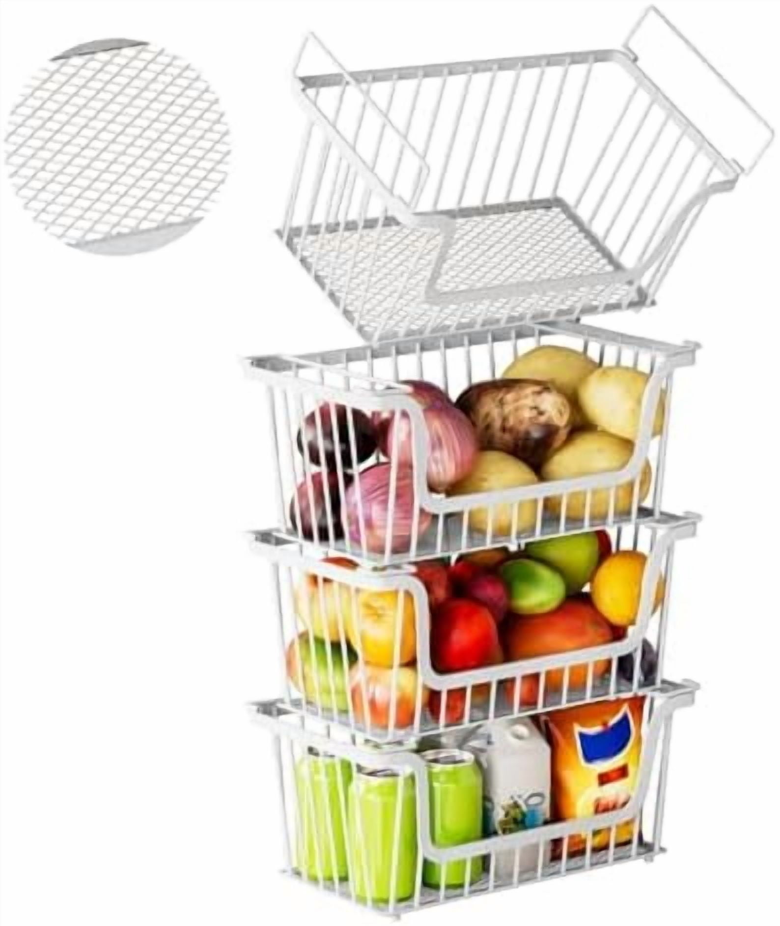 4 Pack Enhanced Leak-Proof Bottom Stackable Wire Baskets, Pantry ...