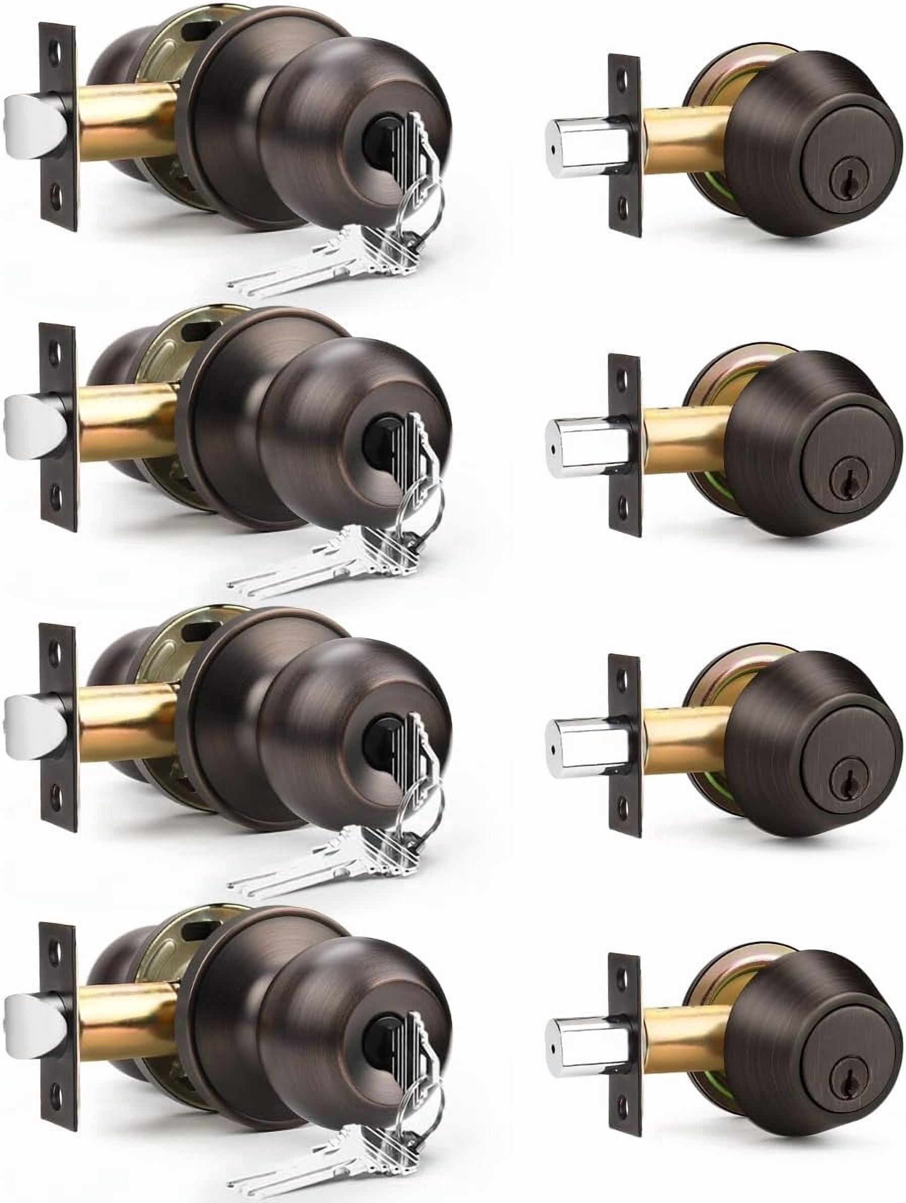 4 Pack Entry Door Locksets with Single Cylinder Deadbolt, Oil Rubbed ...