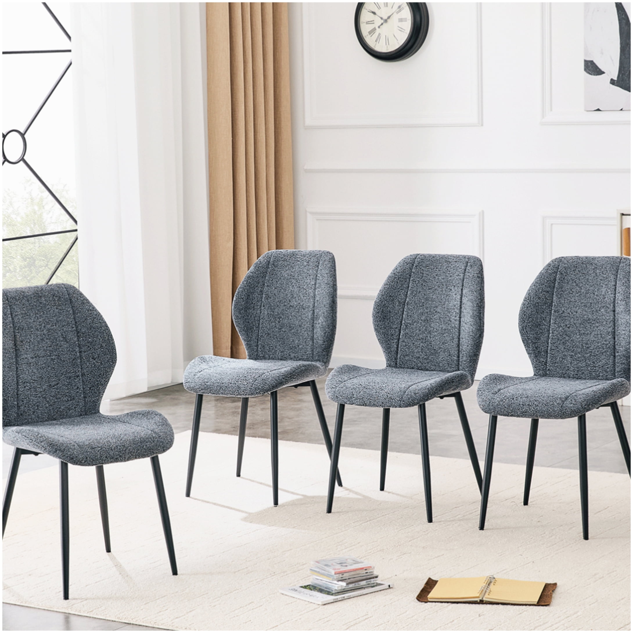 4-Pack Ergonomic Dining Chairs, Modern Kitchen Chairs with Soft Blue ...