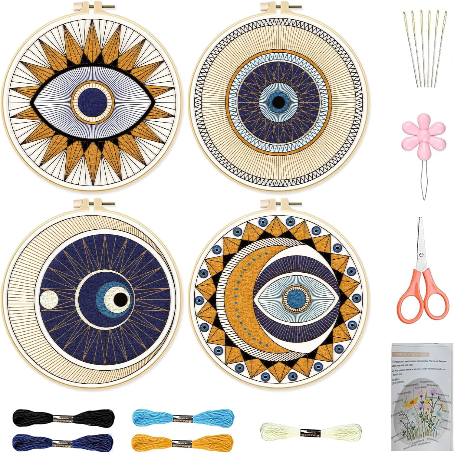 4 Pack Evil Eye Embroidery Kits for Beginners Hand Embroidery with Evil ...