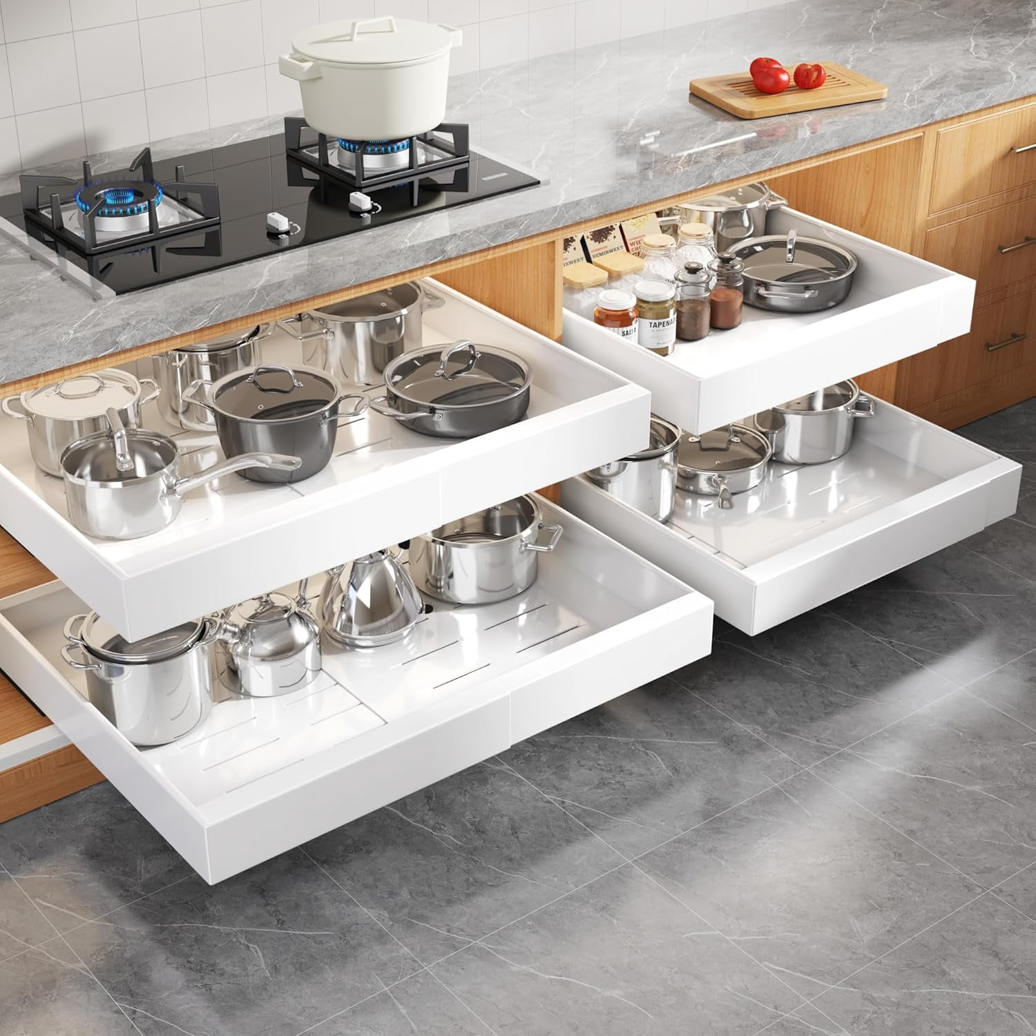 4 Pack Expandable Pull Out Cabinet Organizer 21"Deep With Raising Pad ...