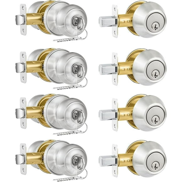 Door Lock Combo Packs for Home Security with Satin Nickel Finish