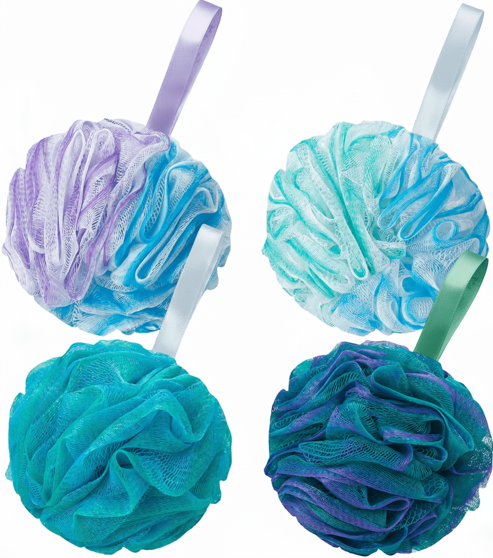 4 Pack Extra-Large Mesh Shower Loofahs (5.9 Inches / 2.6 oz Each ...