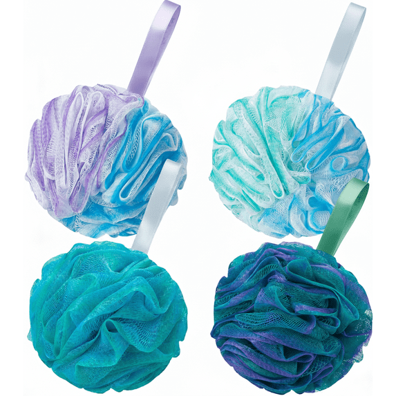 4 Pack Extra-Large Mesh Shower Loofahs (5.9 Inches / 2.6 oz Each ...