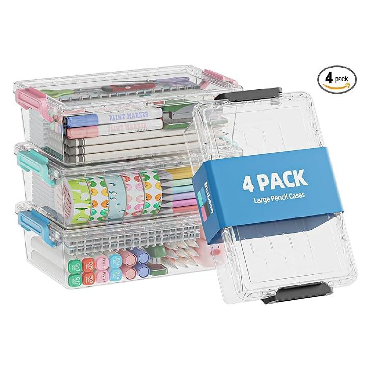 4 Pack Extra Large Pencil Box, Plastic Pencil Case Organizer, Clear ...