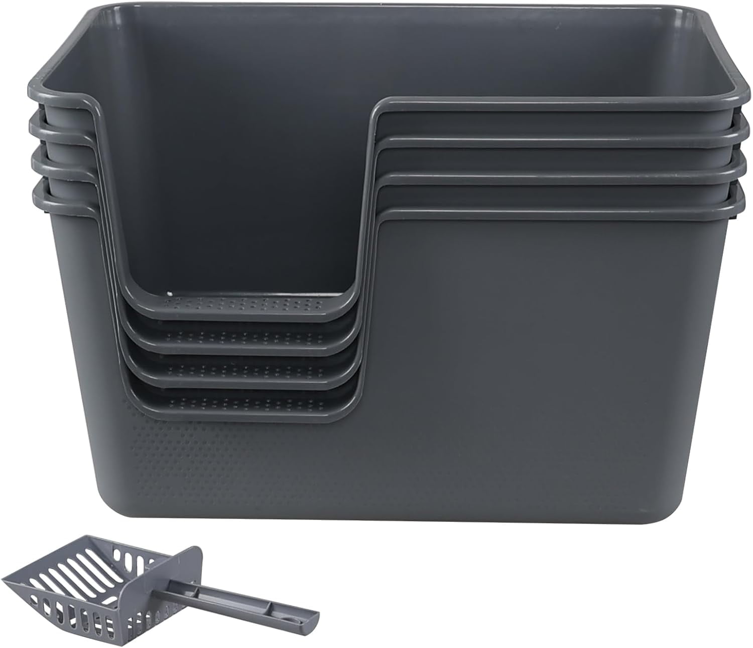 4 Pack Extra Large Plastic High Sides Cat Litter Pan, Open Top Cat ...
