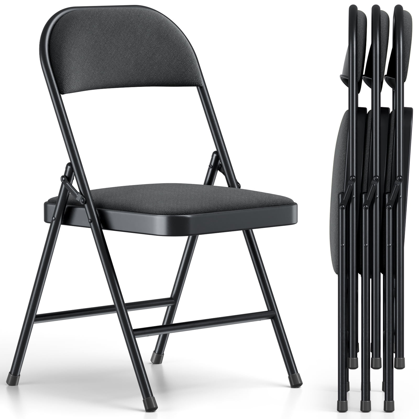 4 Pack Fabric Padded Folding Chair Dining Chair Set with Padded Cushion ...