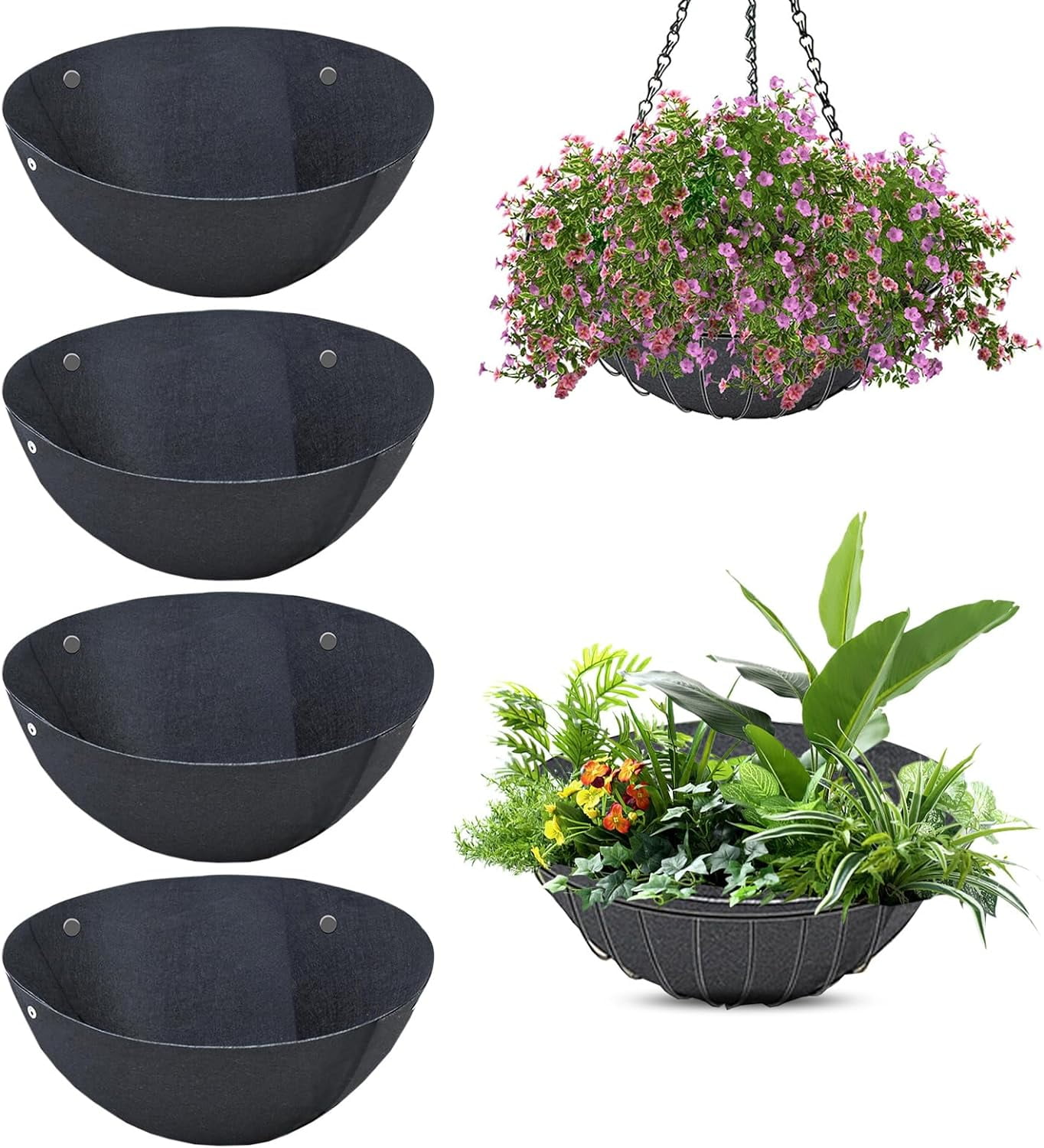 4 Pack Fabric Planter Basket Liner, 12inch/14 inch/16 inch Coco Fiber ...