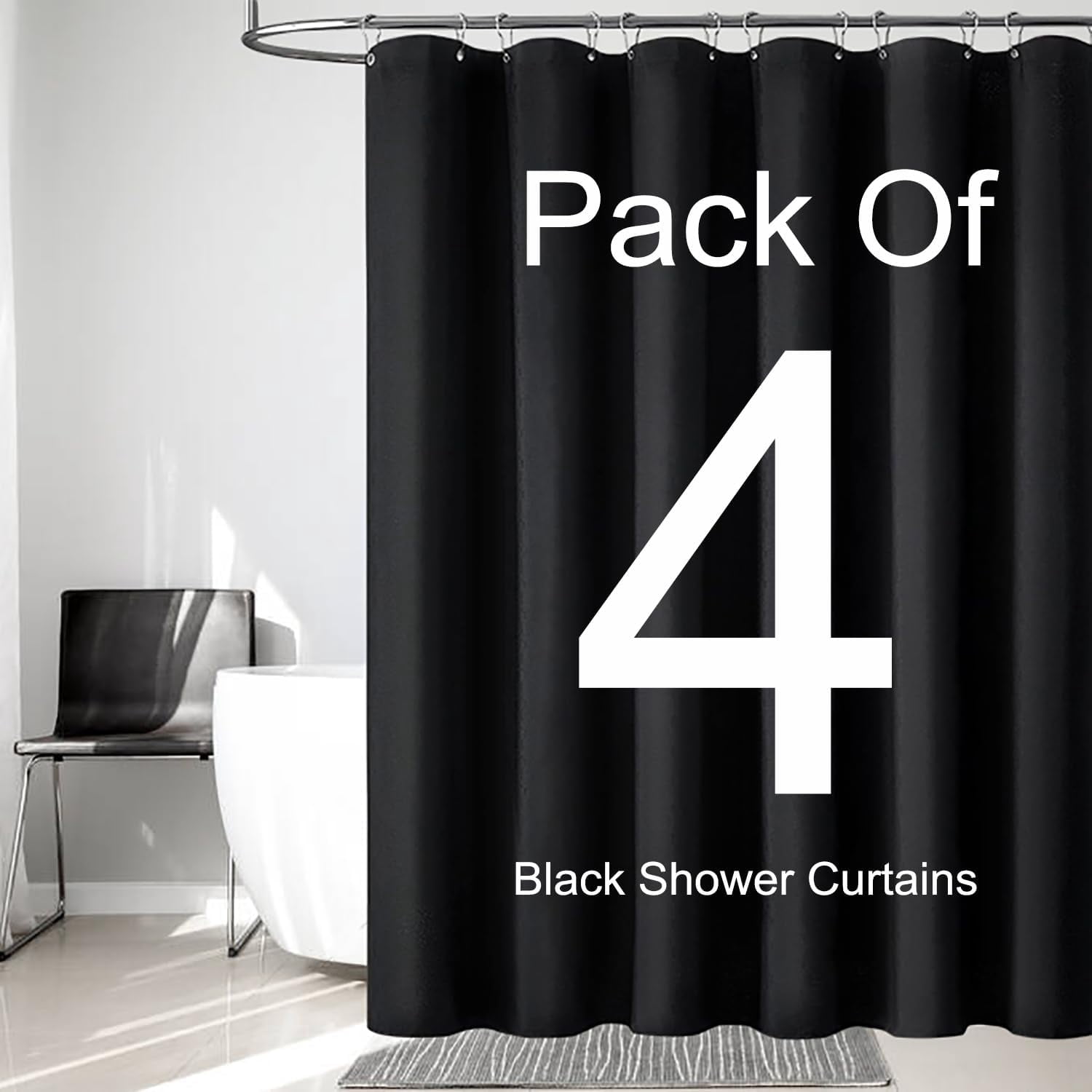 4 Pack Fabric Shower Curtain Liners with Magnets, Waterproof, Rustproof ...