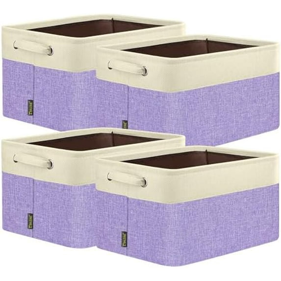 4 Pack Fabric Storage Bins for Shelves, Linen Storage Baskets for Organizing, Decorative Closet ...