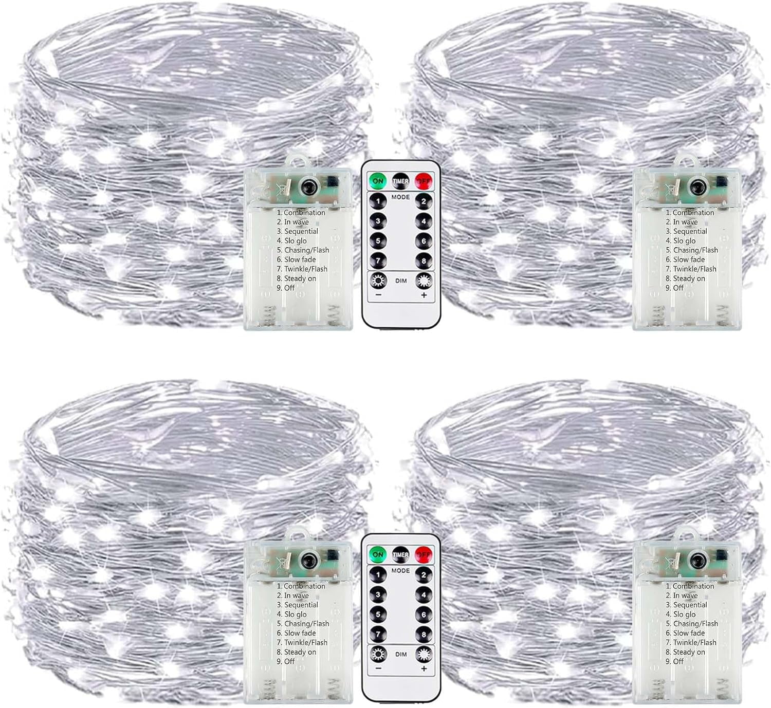 4-Pack Fairy Lights Battery Operated with Remote & Timer & 8 Modes ...