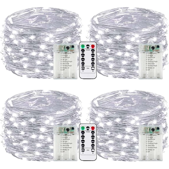 4-Pack Fairy Lights Battery Operated with Remote & Timer & 8 Modes ...