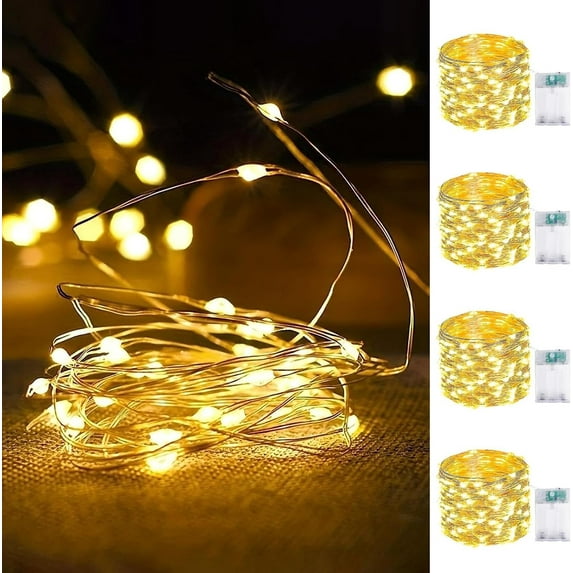 4-Pack Fairy Lights Battery Operated with Timer, Waterproof 16FT 50 LED ...