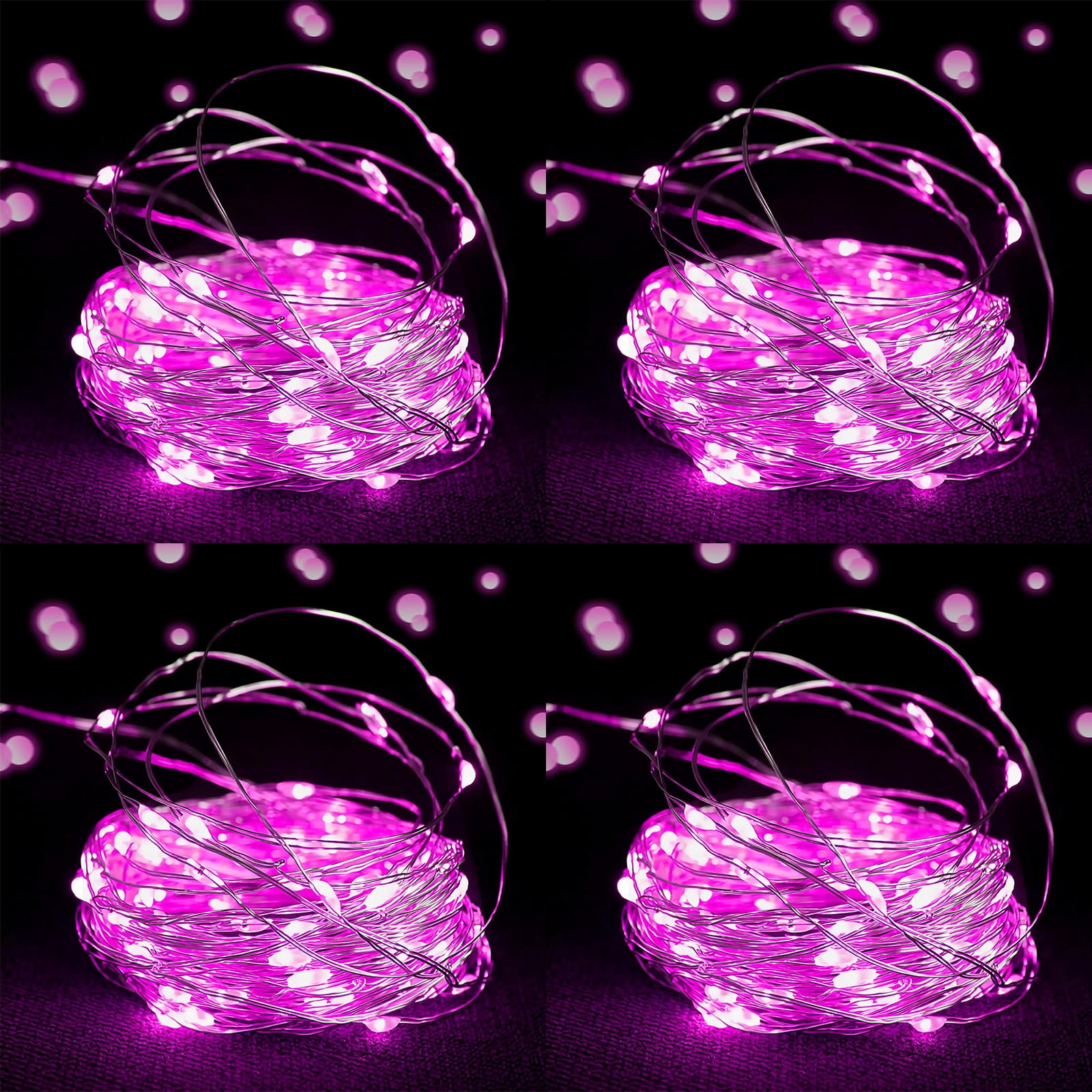 4 Pack Fairy String Lights Battery Operated 33Ft 100 LEDs Silver Copper ...