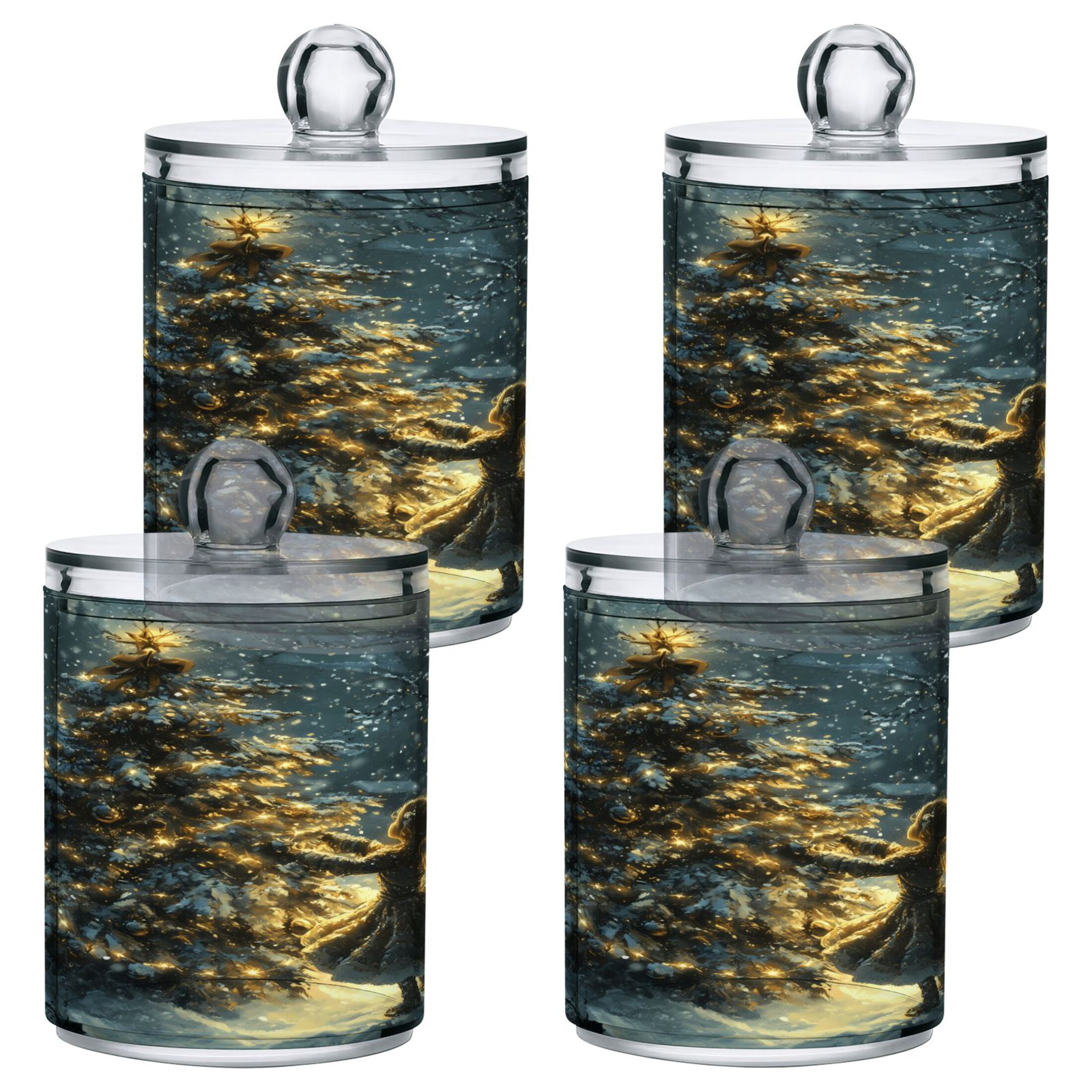 4 Pack Fairy and Glow Christmas Tree Qtip Holder Dispenser Clear ...