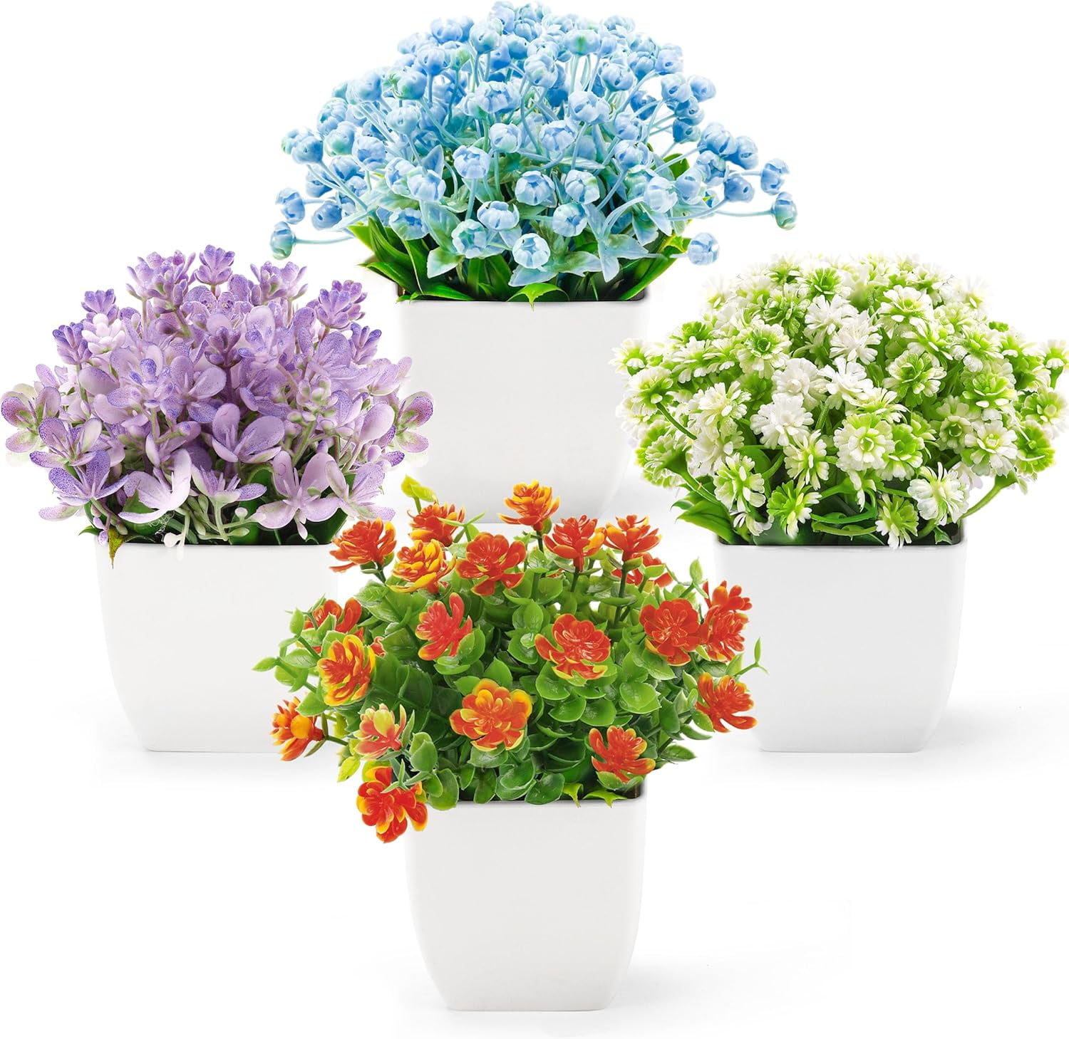 4 Pack Fake Flowers Plants Mini Artificial Greenery Potted Plants for ...