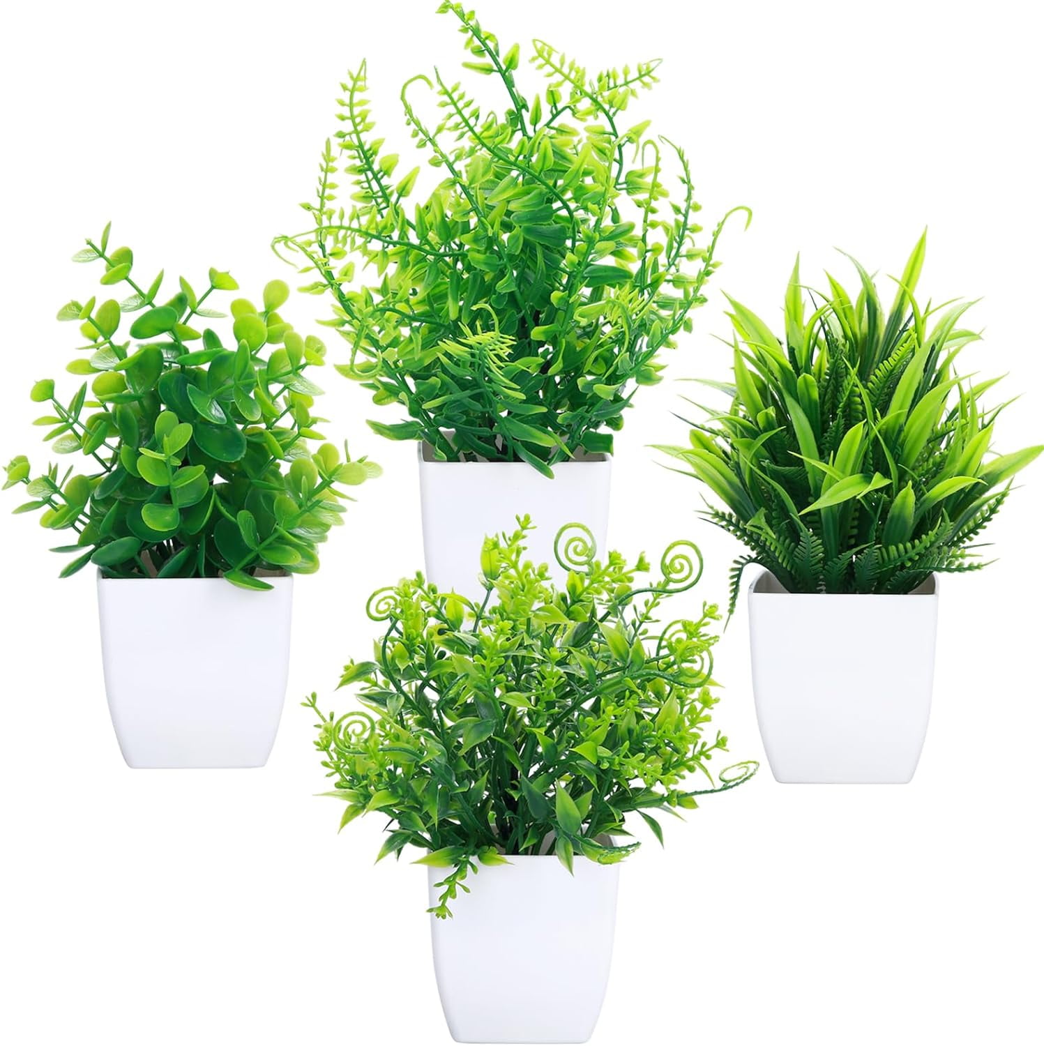 4 Pack Fake Plants in Black Pot,Mini Artificial Eucalyptus Potted Plant ...