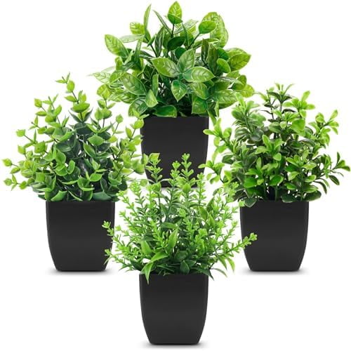 4 Pack Fake Plants Mini Artificial Greenery Potted Plants for Home ...