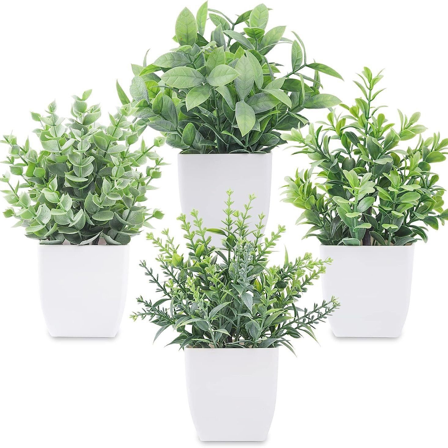 4 Pack Fake Plants with Plastic Pot, Mini Artificial Greenery Potted ...