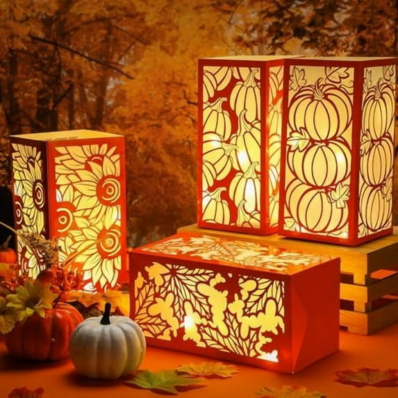 4 Pack Fall Lanterns Centerpieces Thanksgiving Paper Lanterns Boxes ...