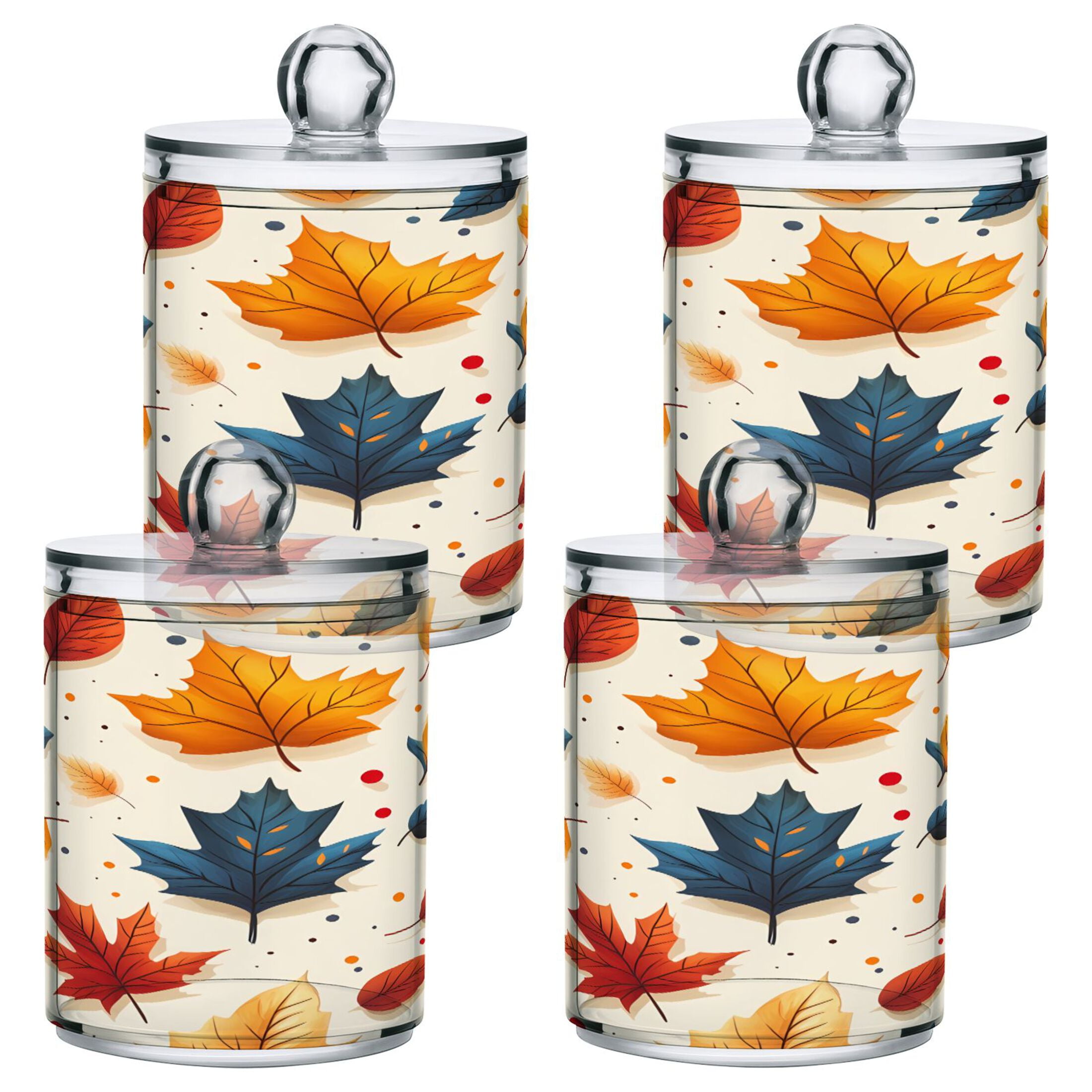 4 Pack Fall Leaf and Dots Qtip Holder Dispenser Clear Plastic Storage ...