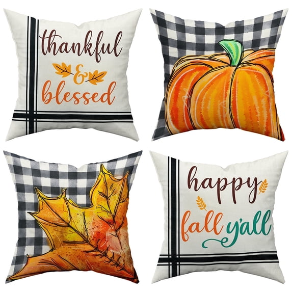 4 Pack Fall Pillow Covers, 18x18 Farmhouse Throw Pillow Case, Farmhouse ...