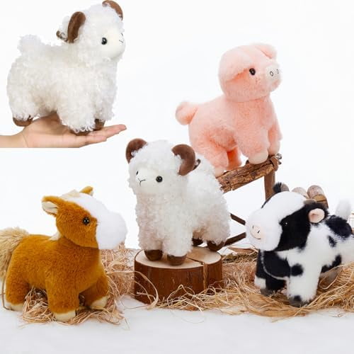 4 Pack Farm Stuffed Animals Bulk Party Favors for Kids, 8 inch Plush ...