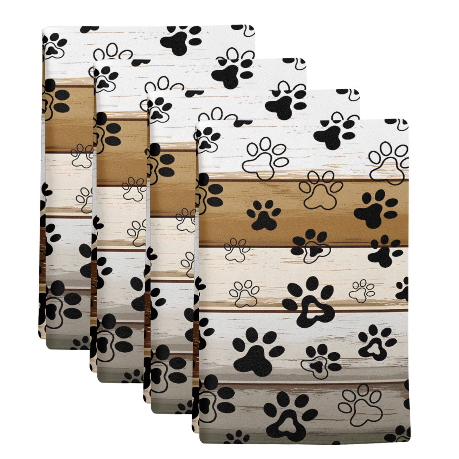 4 Pack Farmhouse Dog Kitchen Towels Paw Vintage Brown Wooden Board ...