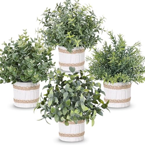 4 Pack Farmhouse Fake Plants Artificial Plants for Home Kitchen Office ...