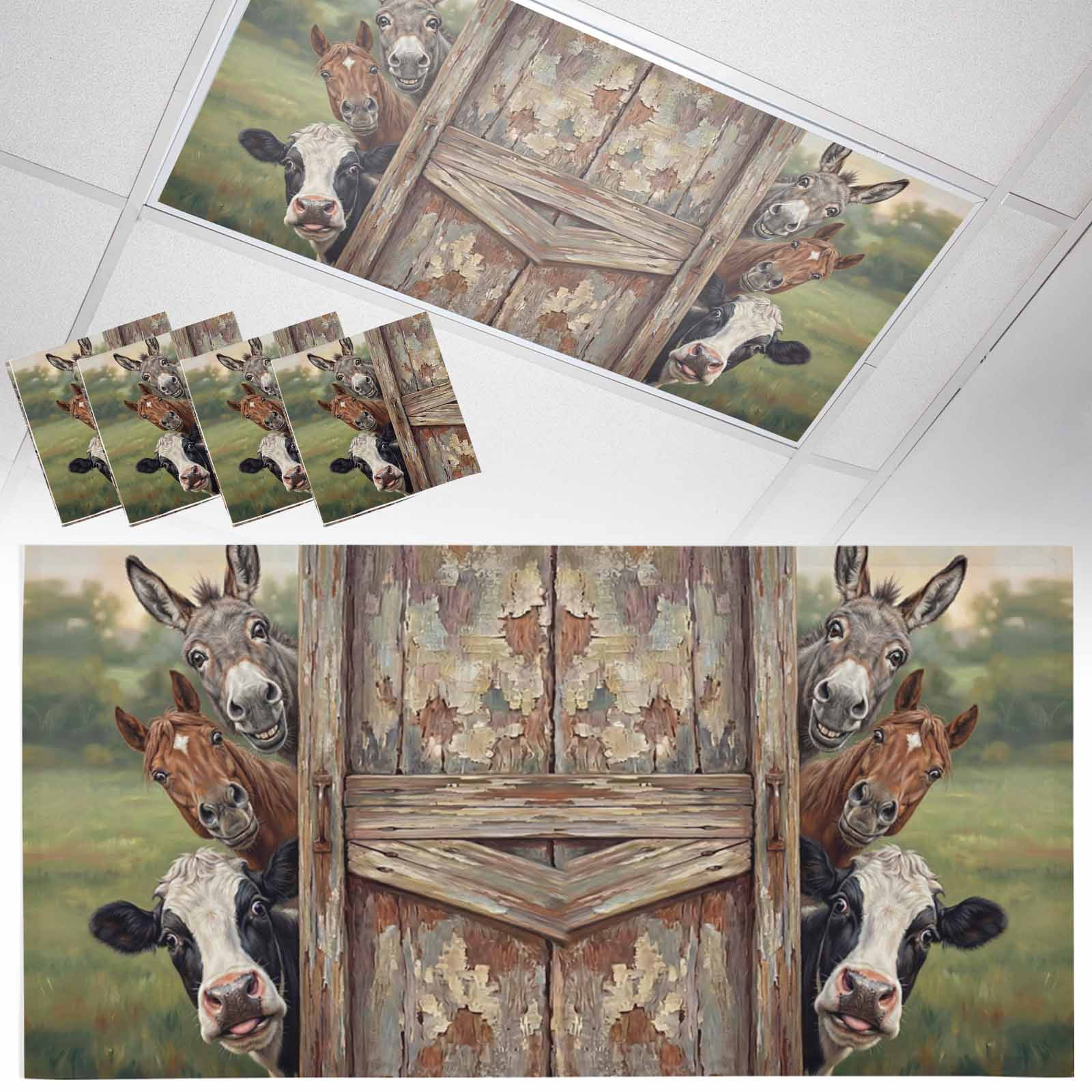 4 Pack Farmhouse Fluorescent Light Covers for Ceiling Lights Cow Horse ...