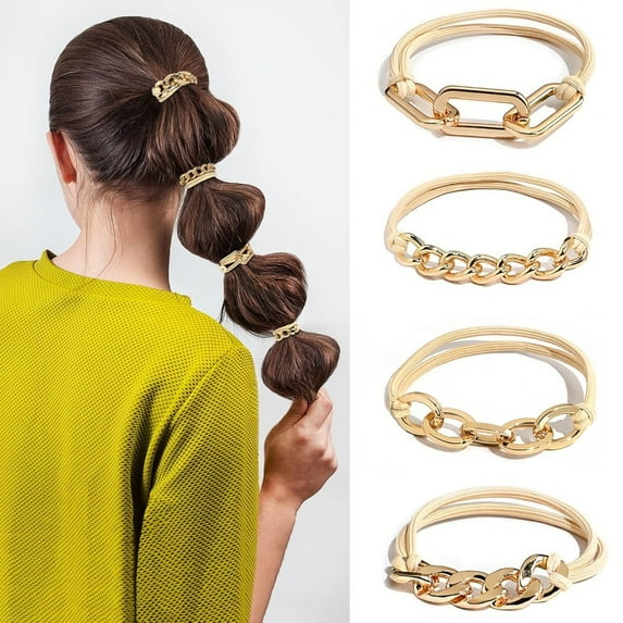 4-Pack Fashion Gold Hair Cuffs - No-Slip Elastic Hair Ties & Adjustable ...