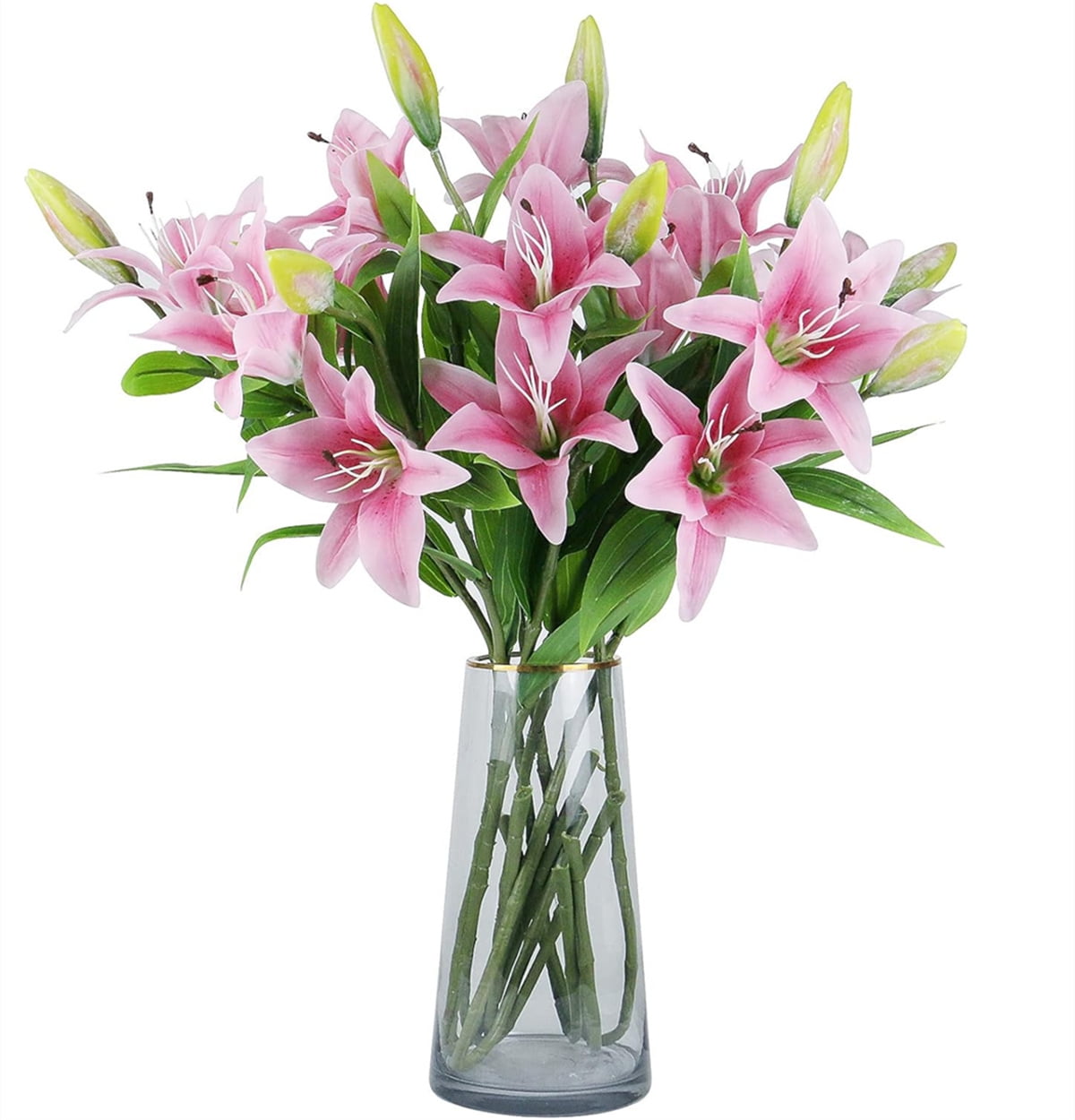 4 Pack Faux Lily,Long Stem Artificial Lilies with 7 Heads,Long Stem ...