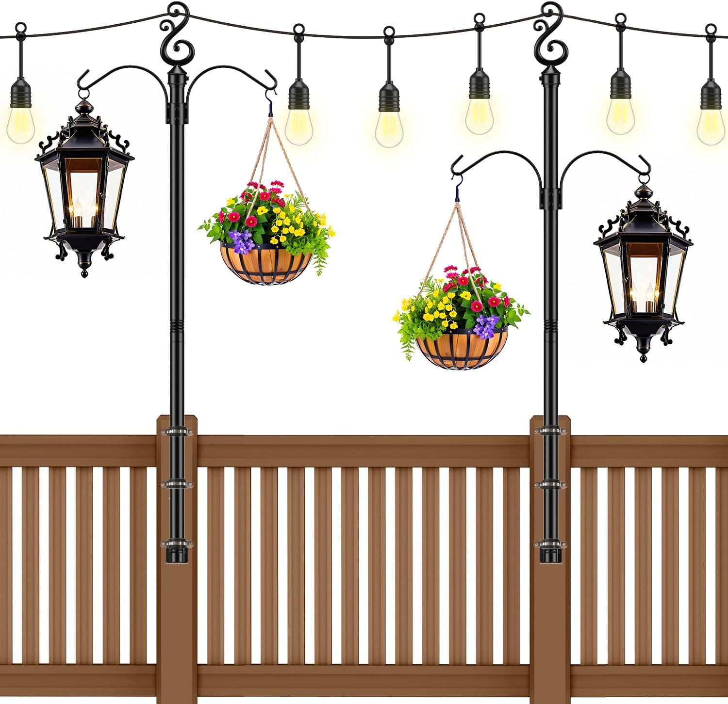 4 Pack Fence/Railing Mount String Light Poles 5Ft Metal Poles for ...