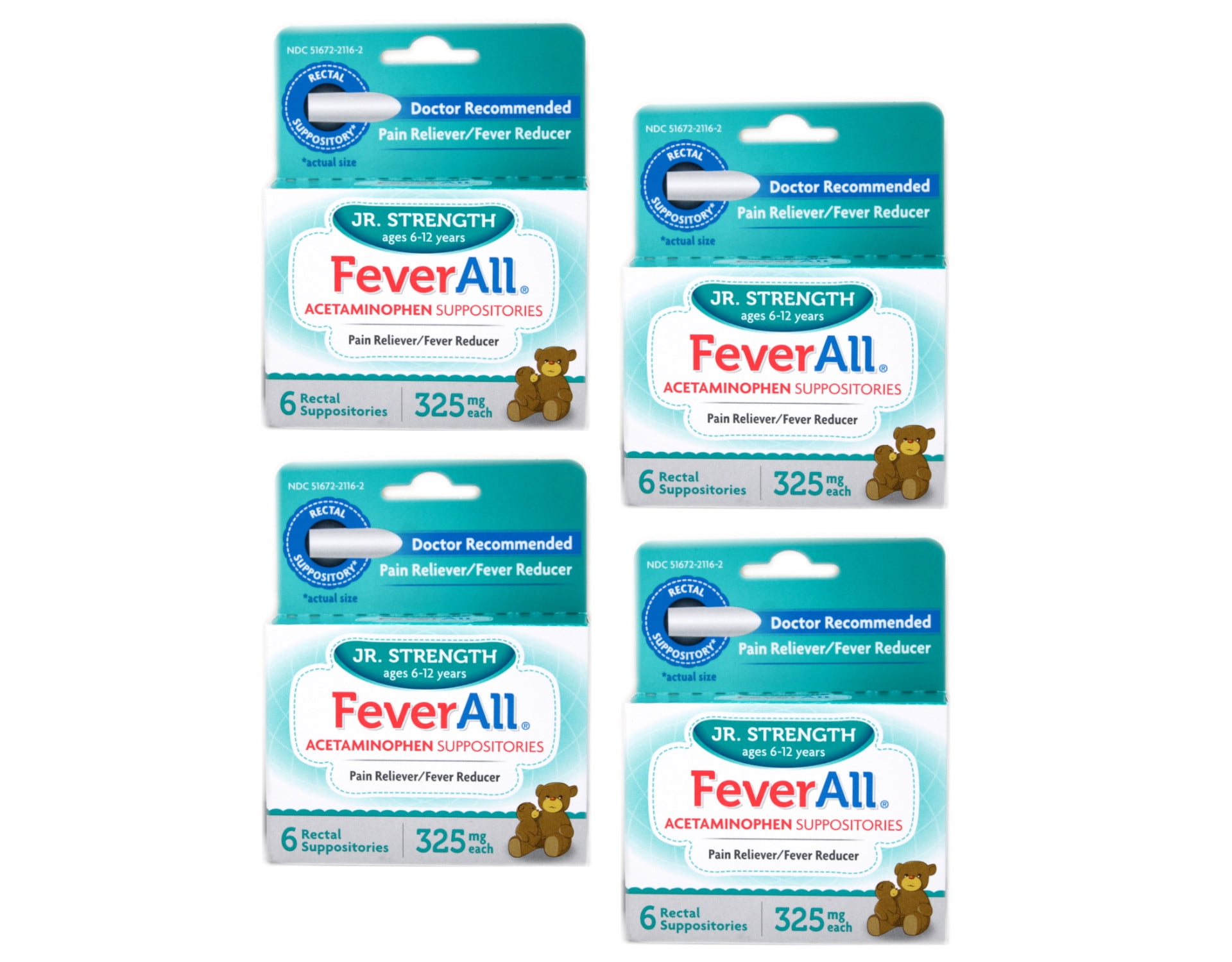 Feverall Acetaminophen Suppositories JR Strength 325mg, 6 Count, 4 Pack ...