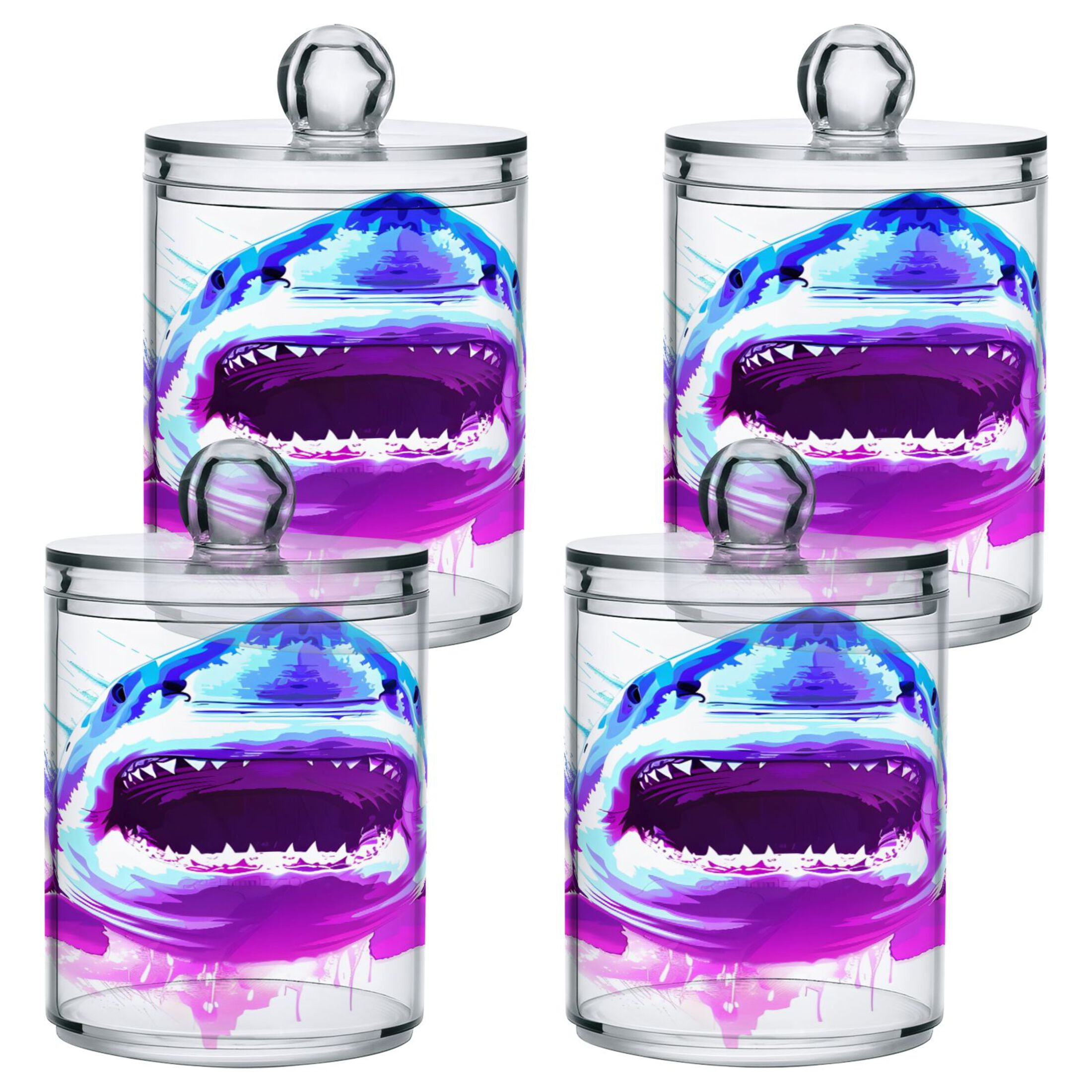4 Pack Fierce Fantasy Shark Qtip Holder Dispenser Clear Plastic Storage Apothecary Jars for ...