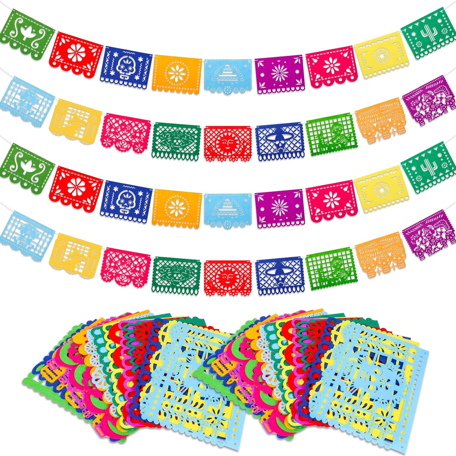 4 Pack Fiesta Banner Colorful Felt Papel Picado Banner for Party Cinco ...